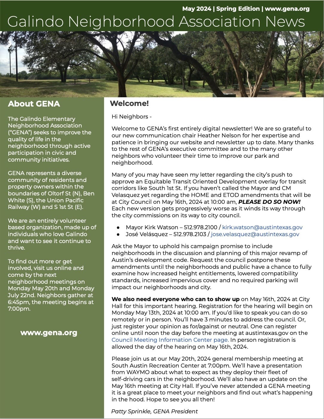 Spring 2024 Newsletter - GENA - Galindo Neighborhood Association